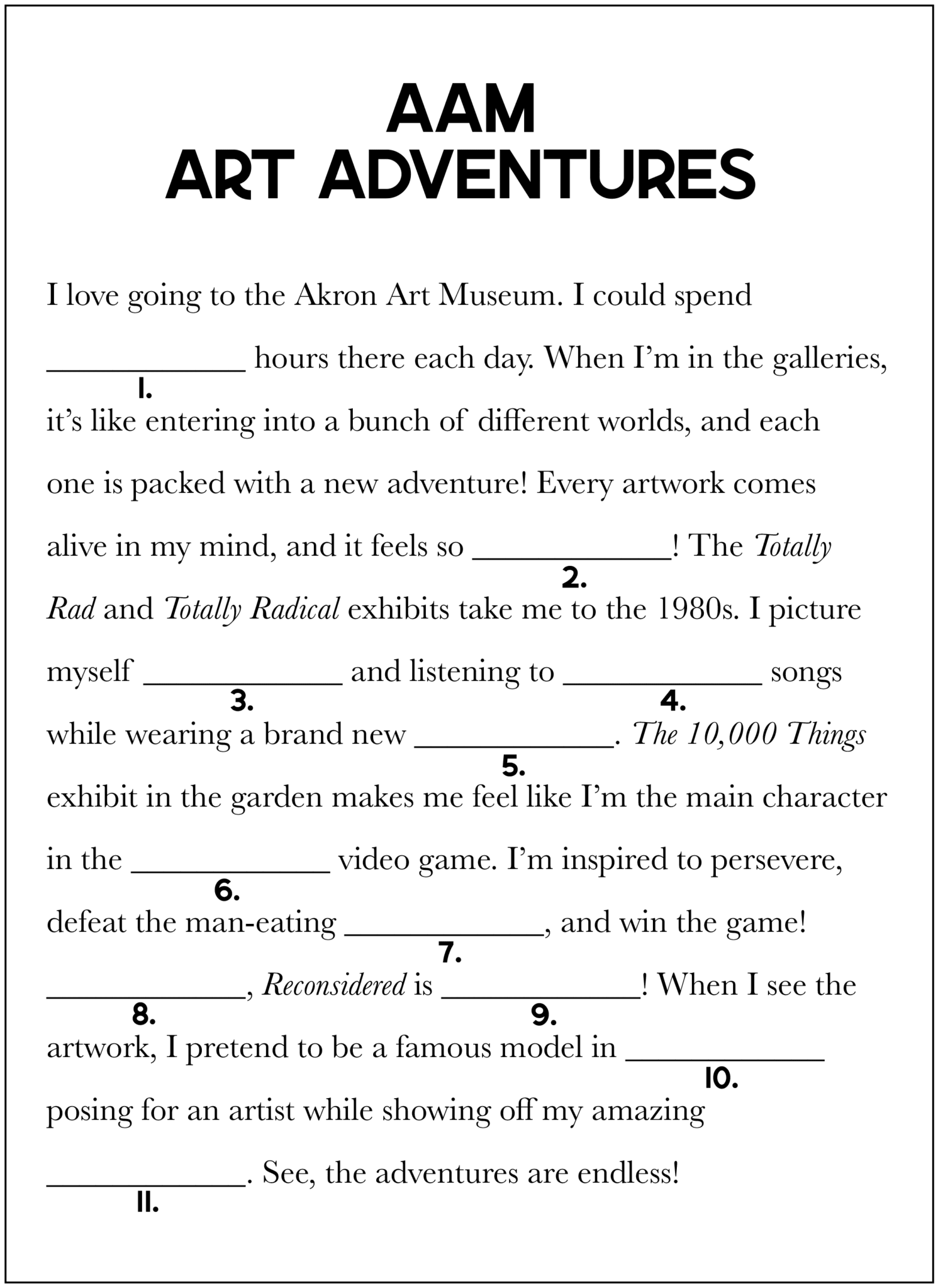Art Adventures Mad Libs - Akron Art Museum